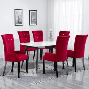 Jídelní židle s područkami 6 ks červené samet