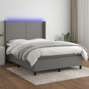Box spring postel s matrací a LED tmavě šedá 140x200 cm textil 3138158