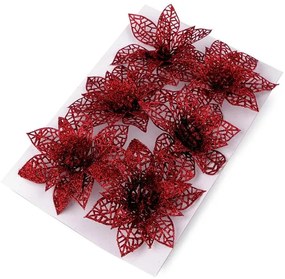 Vánoční hvězda s glitry a drátkem Ø10 cm balení 6 KUSŮ - 4 červená