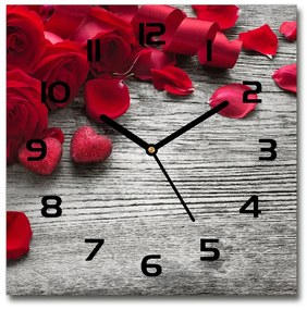 Wallmuralia Skleněné hodiny na stěnu Červené růže 30x30 cm