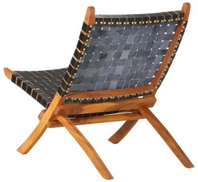 Skládací relaxační židle černá pravá kůže - Default Title