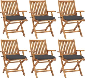 vidaXL Skládací zahradní židle s poduškami 6 ks masivní teak [3072765] Barva: antracitová
