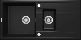 Deante Eridan, granitový dřez na desku 1000x500x208 mm Z/O, 3,5" + prostorově úsporný sifon, 1,5-komorový, černá, ZQE_N513