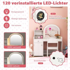 Costway Sada dětského toaletního stolku 2 v 1 se stoličkou a LED světly