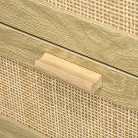 HOMCOM Komoda s 4 zásuvkami v boho stylu s ratanovým předním panelem, světle dřevěná, 90Š x 45H x 108,5V cm