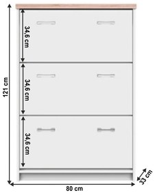 Kondela Botník 3K, bílá / dub sonoma, TOPTY TYP 10