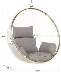 Kondela Závěsné křeslo, transparentní/zlatá/šedá, BUBBLE NEW TYP 1