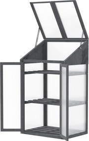 Outsunny Dřevěný Mini Skleník 70 x 50 x 120 cm, Skleník s Krytem, Okno, Dvojité Dveře, Světlo-Propouštějící Studený Rám se 3 Policemi, Zimní Ochranný