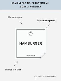Samolepka na kořenky HAMBURGER bílá 5 × 5 cm tučné písmo