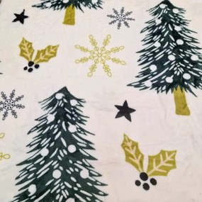 Vánoční mikroplyšová deka 150x200cm - Bílá se stromky