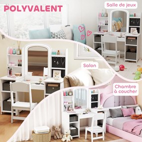 AIYAPLAY Dětský toaletní stolek s taburetem a LED zrcadlem, toaletní stolek pro 3–8 let, 104 x 40 x 112 cm, bílá