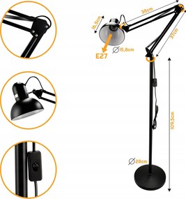 BERGE LED stojací lampa E27 185cm - BERLIN