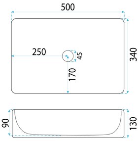 Rea Fiorella, umyvadlo na desku 505x345x130mm, bílá lesklá, REA-U6621