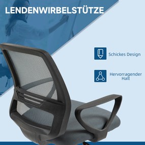 Vinsetto Kancelářská židle ergonomická židle ke stolu s područky a nastavitelným opěrným kroužkem, síťovina šedá