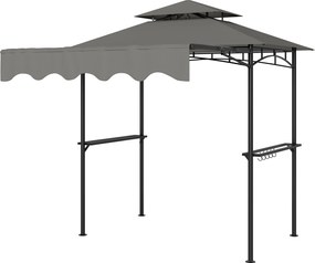 Outsunny přístřešek na gril 242 × 149 × 248 cm — voděodolná, nehořlavá dvojitá střecha, boční police, UV30+, šedý | Aosom
