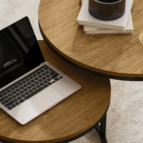 HOMCOM sada 2 navzájem zasouvatelných odkládacích stolků, stohovatelných, industriální design s deskou v betonovém vzhledu, kovové nohy hnědé