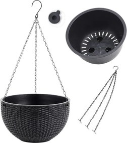 Flamenco Mystique Velký šedý závěsný květináč Rattan Design 26 cm ROS10GRAF