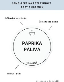 Samolepka na kořenky PAPRIKA PÁLIVÁ průhledná 5 cm tučné písmo