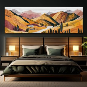 Obraz na plátně - Kopce a lesy ve zlatavé symfonii FeelHappy.cz Velikost obrazu: 240 x 80 cm