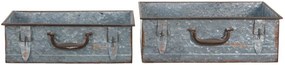 2ks dekorativní plechové zinkové boxy ve tvaru kufru Dien - 48*20*16 cm / 44*16*14 cm