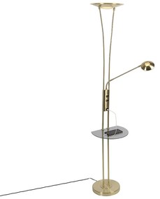 Stojací lampa zlatá s čtecím ramenem vč. LED a USB portu - Sevilla