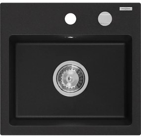 Mexen Milo granitový dřez 1-komorový 435 x 410 mm, černý, sifon chrom - 6505441000-77