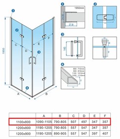 BPS-koupelny Obdélníkový sprchový kout HYD-OK12C 110x80 černá/transparent - bez vaničky