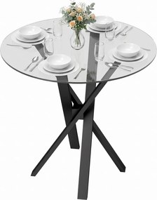 HOMCOM kulatý jídelní stůl pro 4 osoby, tvrzené sklo, Ø 80 cm