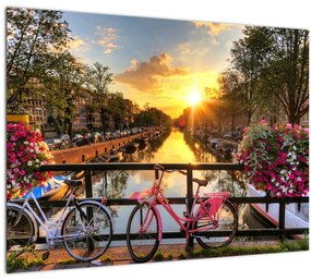 Skleněný obraz - Východ slunce v Amsterdamu (70x50 cm)