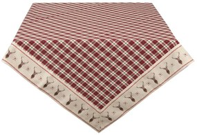 Červeno-bílý bavlněný ubrus s jeleny Cosy Lodge – 100x100 cm