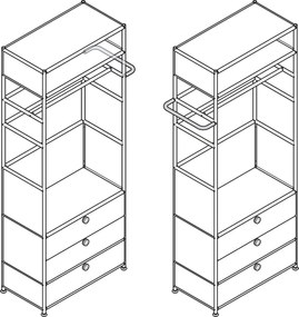 Tchibo - Kovová šatní skříň »Cn3« s šatní tyčí a 3 zásuvkami - barva: bílá
