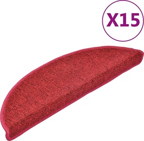 Schodové rohože 15 ks 56 x 17 x 3 cm červené půlkulaté 133881