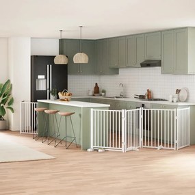 Zábrana pro psy s dvířky skládací 8 panelů bílá 640 cm topol 3155734