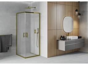 Mexen Rio, čtvercový sprchový kout s posuvnými dveřmi 70 (dveře) x 70 (dveře) x 190 cm, 5mm sklo námraza, zlatý profil, 860-070-070-50-30
