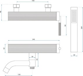 Rea Argon, vanová baterie s ruční sprchovou soupravou, zlatá matná, REA-B7804