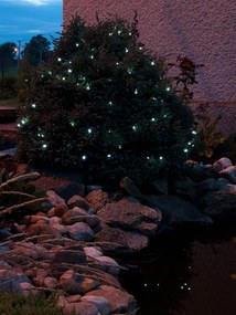 LED venkovní solární světýlka na zahradu, 20 m, ledově bílá, 200 diod, černý kabel, IP44, solární panel
