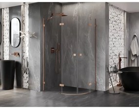Mexen Lunar, půlkruhový sprchový kout naklápěcí doleva 100 x 80 cm, 8mm čiré sklo, profil měděná matná, 833-100L-080P-65-00
