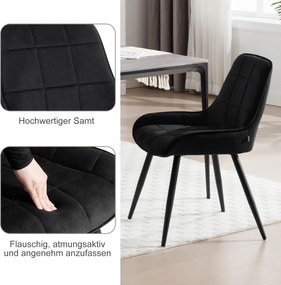 WOLTU Jídelní židle, sada 2 ks, čalouněné sametem, ergonomické, černé