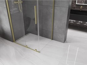Mexen Velar, sprchový kout s posuvnými dveřmi 90(dveře) x 70(stěna) cm, 8mm čiré sklo, zlatá matná, 871-090-070-01-55