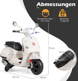 Costway Dětská motorka VESPA s LED světlometem a klaksonem elektrická dětská