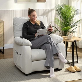 HOMCOM elektrické relaxační křeslo nastavitelná, USB připojení, opěrka nohou, boční kapsy, dálkové ovládání, 96x90x103 cm, krémová