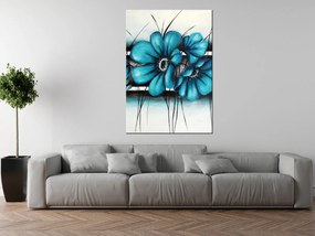 Gario Ručně malovaný obraz Malované tyrkysové květiny Rozměry: 100 x 70 cm