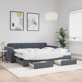 Válenda s přistýlkou a zásuvkami tmavě šedá 90 x 200 cm samet 3197002
