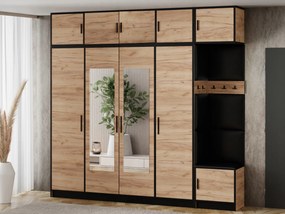 Šatní skříň s nástavcem ROJ 15 dub Craft zlatý + ecoskóra černý