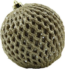 Sada vánočních ozdob zlatá 8 cm plastové baňky, 4× vrásková, 4× matná, 4× glitter, balení 16 ks