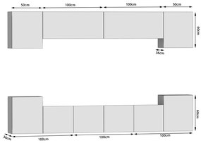 Obývací stěna 300 cm Belini bílý lesk / šedý antracit Glamour Wood Imperium 4  IMP 4/5/W/WGW1/0/0