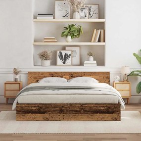 Rám postele s čelem s čelo Staré dřevo 203 x 185 x 70 cm 3378499