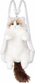 LEAN Toys Plyšová kočka – batoh – plyšová hračka – pruhy – nastavitelné popruhy – silikonové tlapky – bílá – 50 cm