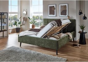 Khaki čalouněná dvoulůžková postel s úložným prostorem s roštem 180x200 cm Nova – Meise Möbel