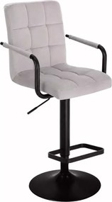 LuxuryForm DESIGN Barová židle VERONA BLACK VELUR na černé kulaté podstavě - světle šedá
